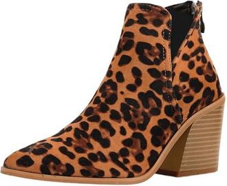 Generic Bottines À Bout Pointu pour Femmes Talon Épais Et Large Découpe À Larrière Fermeture Éclair Bottines dautomne,Leopard Print,42 EU