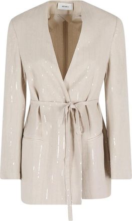 Meimeij Femme, Vestes, Brun, Taille: 38 FR Belt Blazer