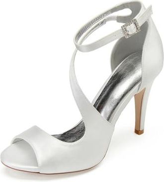 Generic Escarpins Femme Mari&eacute;e Bout Ouvert Btide Cheville Boucle Stylet Talons Sandales Chaussures De Mariee Bal 10.5 Cm,Ivoire,37 EU