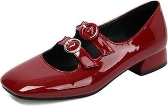 Generic Mary Janes Chaussures habill&eacute;es d&eacute;contract&eacute;es &agrave; bout carr&eacute; pour femme Style r&eacute;tro, Rouge, 38.5 EU