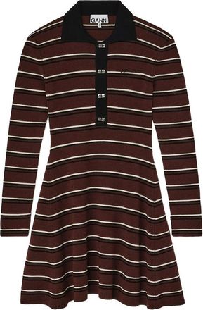 Ganni Polo Dress In Striped Merino