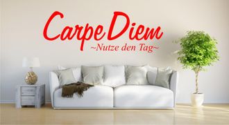 Indigos UG Wandtattoo Wohnzimmer - Wandaufkleber Carpe Diem - Genie&szlig;e den Tag - 90cm x 28cm - rot E947 - Aufkleber Kinderzimmer Schlafzimmer K&uuml;che Badezimmer B&uuml;r