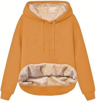 Generic Sweat &agrave; capuche dhiver pour femme - Pull &agrave; capuche &eacute;pais doubl&eacute; Sherpa - D&eacute;contract&eacute; - Doux et confortable - Chaud, jaune, XXL