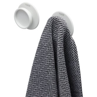 Tiger Tess Handtuchhaken, Haken aus Kunststoff, Farbe: Weiß, Montage zum Kleben oder Schrauben, 2er Set