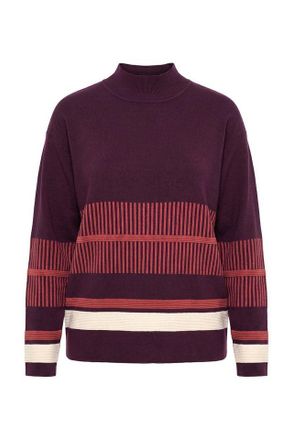 Ulla Popken Strickpullover Pullover Streifen Stehkragen Langarm Biobaumwolle