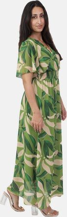 Elara Maxikleid - Damen Sommerkleid mit V-Ausschnitt, Fl&uuml;gel&auml;rmeln und Stretchbund