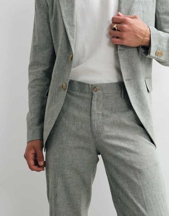 Jack & Jones Pantalon de costume slim densemble de qualit&eacute; sup&eacute;rieure en lin m&eacute;lang&eacute; - Vert sauge
