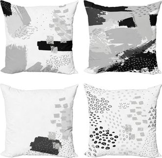 Abakuhaus Pastell Dekokissen Kissenbezug 4er Pack, Abstrakter Moderner Pinselstrich Modern Accent Doppelseitiger Digitaldruck, 50 cm x 50 cm, Blassgrau und Schw