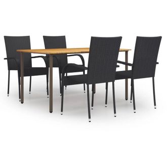 vidaXL 5-tlg. Garten-Essgruppe Poly Rattan Schwarz - Vidaxl