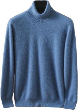 Generic Pull &agrave; col roul&eacute; pour homme 100 % cachemire de vison Grande taille Pull en tricot ample chaud, Bleu Haze, 3XL