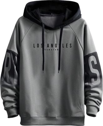 SOLY HUX Herren Kapuzenpullover Langarm Sweatshirt mit Kapuze Hoodie mit Buchstaben Farbblock Hoody Pullover Herbst Outfit Dunkelgrau S