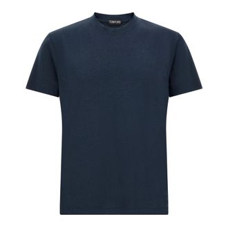 Tom Ford Homme, Tops, Bleu, Taille: XL T-shirt en coton lyocell &agrave; col rond