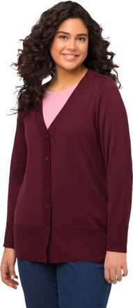 Ulla Popken Damen große Größen Übergrößen Plus Size Strickjacke, V-Ausschnitt, Knopfleiste, Feinstrick