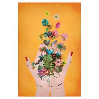 artboxONE Poster 75x50 cm Menschen Fridas Hands (orange) - Bild Frida Blumen dekorativ