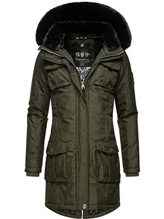 Navahoo Parka dhiver chaude pour femme avec capuche amovible et sac de courses suppl&eacute;mentaire Tiniis XS-XXL, Vert olive fonc&eacute;, M