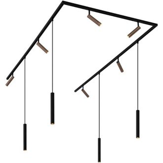 QAZQA Modernes Schienensystem mit 6 Strahlern und 4 Pendelleuchten Dunkelbronze 1-phasig - Slimline Uzzy Keno