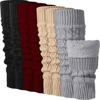 Generic Lot de 4 paires de jambi&egrave;res doubl&eacute;es en polaire pour femme - Chaussettes longues double couche pour le patinage et le port quotidien