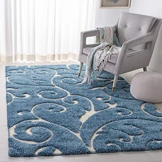 Safavieh Florida Shag SG455 Tapis dintérieur rectangulaire tissé à Poils Longs pour Salon, Chambre à Coucher ou Tout Espace intérieur Bleu Clair/crème 99 x 160