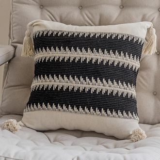 Generic 2er Set Boho Kissenbezug 40x40 Neutral, Handgewebter Getufteter Kissenh&uuml;lle Mit Quasten, Dekorative Schwarz Kissenbezug, Kissenbez&uuml;ge F&uuml;r Sofa Wohnzim