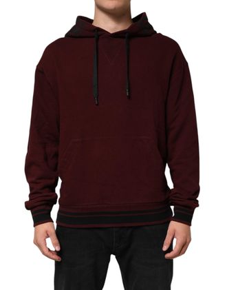 Dolce & Gabbana Burgundy Cotton Plaid Lined Men Hoodie Sweater Clothing