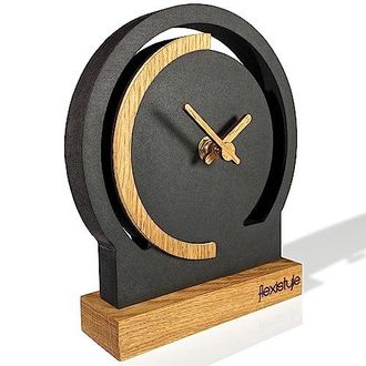 FlexiStyle Modern standuhr klein aus Holz Eiche Wohnzimmer Badezimmer (Style 4), Shwarz/Oak
