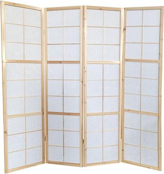 PEGANE Pegane - Paravent japonais bois naturel, séparateur de pièce 4 pans - Hauteur 175 cm x Longueur 176 cm