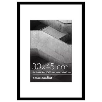 Americanflat Bilderrahmen 30x45 cm Schwarz - Bilderrahmen 20x30 cm mit Passepartout - aus Kunststoff mit poliertem Plexi-Scheibe