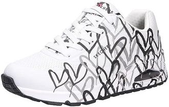 Skechers Femme Uno Spread The Love Basket, Blanc W Noir et Gris Coeur Imprim&eacute; Durabuck, 36.5 EU
