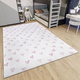 Hanse Home Adventures Kinderteppich - Modernes Herz Muster Teppich Junge M&auml;dchen f&uuml;r Kinderzimmer, Spielzimmer, Jugendzimmer, Wohnzimmer - Creme Rosa, 120x170cm