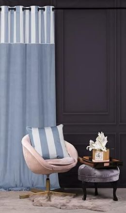 Chic Home CHIC Stripe Samtvorhang 140x270 mit blauen Ösen, Blau
