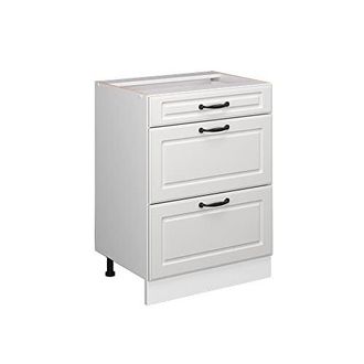 Vicco Meuble Cuisine R-Line, Blanc Campagne/Blanc, 60 cm avec tiroirs, sans Plan de Travail