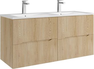 Vente-Unique H&auml;ngender Badezimmerschrank mit Einbauwaschbecken und Wasserhahn - Hell naturfarben - 120 cm - ORISO