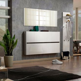 Dmora Schuhschrank Gaborone, Schuhregal, Mehrzweck-Eingangsgarderobe, Möbel für Schuhe, Made in Italy, 160x19h85 cm, Glänzendes Weiß