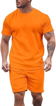Generic Tenue d&eacute;t&eacute; 2 pi&egrave;ces pour homme - Coupe d&eacute;contract&eacute;e - Pantalon court - T-shirt &agrave; manches courtes et short de jogging - Ensemble 2 pi&egrave;ces - Surv&ecirc;tement