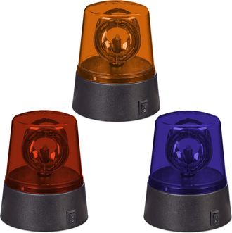 Relaxdays Rundumleuchte, 3-TLG. Set, drehender Reflektor, Partylicht, Geburtstag, batteriebetrieben, LED Blaulicht, bunt