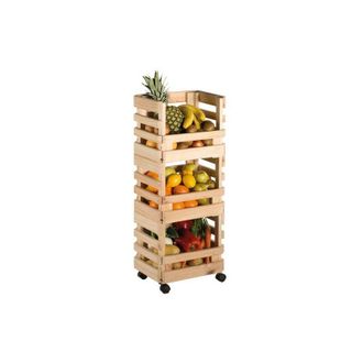 Astigarraga Astigarraga - Resserre &agrave; l&eacute;gumes en pin massif 3 &eacute;tages sur roulettes - Dimensions 38x30x90cm - Structure brut personnalisable - Poids 8,80kg