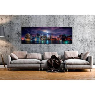 Artgeist home24 Wandbild New York: Dark City Holzwerkstoff & Textil Violett 150 x 50cm