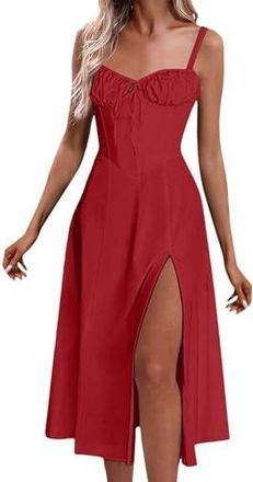 Generic Robe d&eacute;t&eacute; pour femme - Sans manches - Robe longue d&eacute;t&eacute; - Couleur unie - Dos nu - Robe de bandage, rouge, XXL