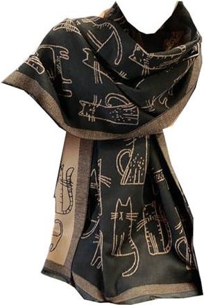 GFM Ch&acirc;le pashmina imprim&eacute; chats au toucher cachemire pour lautomne et lhiver (CTSHL-CC), Ctshl-r-noir, L