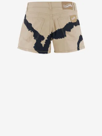 DON'T @ ME Womens Cotton Shorts Beige Tie-Dye