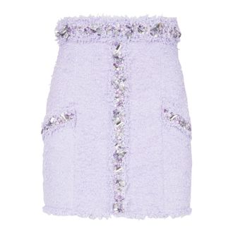 Balmain Femme, Jupes, Violet, Taille: 40 FR Jupe en tweed &agrave; d&eacute;tails brod&eacute;s