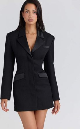 House of CB Ellis - Blazerkleid in Schwarz mit Hourglass-Schnitt und Satinbesatz