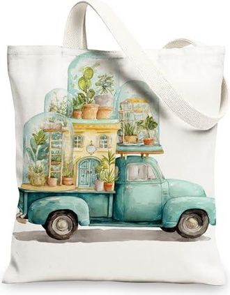 Generic Sacs fourre-tout vintage en toile à motif floral, sacs dépicerie réutilisables, légers et lavables avec bandoulière, blanc, 13x15 Inch