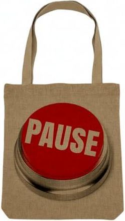 Fabulous Sac Shopping Tote Bag Aspect Lin - Bouton Pause Rouge Repos Parent Papa Maman - Sac de Courses Toile Epaisse 360g Beige Naturel Cabas Port&eacute; Epaule Sol