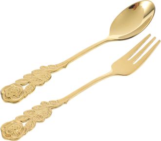 Yarnow Edelstahl Kochutensilien Set Rosen Design 2-Teiliges Besteck Set Mit Löffel Und Gabel Rostfrei Für Kaffee Dessert Und Kuchen Leicht Zu Reinigen Und La