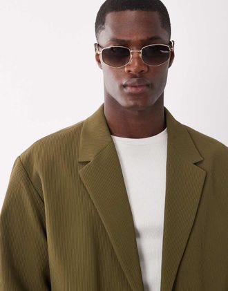 Asos Veste de costume coupe carr&eacute;e en tissu c&ocirc;tel&eacute; textur&eacute; - Vert olive