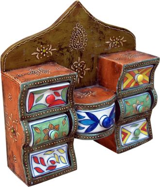 Guru Shop Kleines Apothekerschr&auml;nkchen, Schmuckk&auml;stchen, Handbemaltes Schubfachschr&auml;nkchen, Keramik - Modell 1, 26x27x7 cm