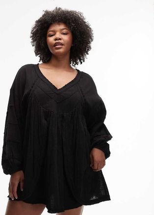 Asos Curve ASOS DESIGN Curve - Mini-H&auml;ngerkleid in verwaschenem Schwarz mit V-Ausschnitt in gewaschener Optik