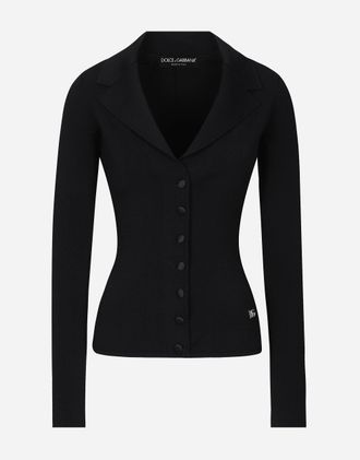 Dolce & Gabbana Kurze Strickjacke Aus Viskose-stretch Mit Dg-logo - Frau Blazer Schwarz 46