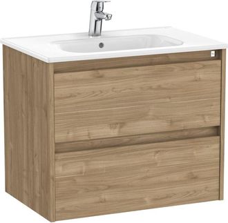 Roca Roca - Pack Unik Meuble 2 tiroirs + lavabo tenet Couleur : Noyer - Dimensions : 685x460x565 mm